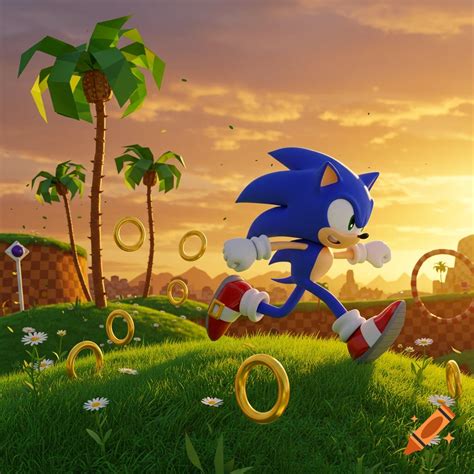 Sonic The Hedgehog Runs Through A Vibrant Grassy Landscape With Golden