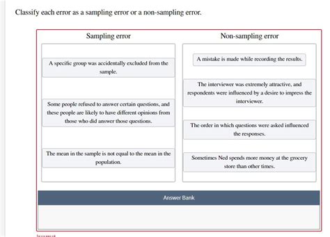 Solved Classify Each Error As A Sampling Error Or A