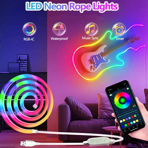 Dadiaei Bluetooth App Control Rgb Led Strip 3 3ft Flexible Neon Light For Indoor Outdoor Home