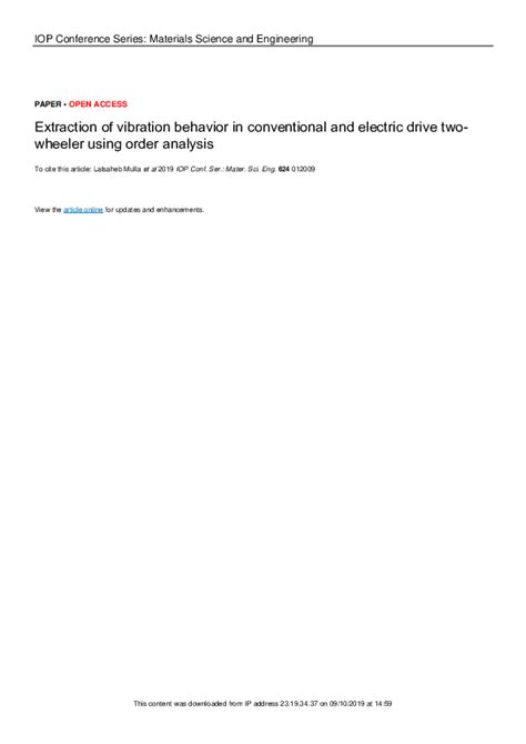 Pdf Extraction Of Vibration Behavior In Conventional And Electric Drive Two Wheeler Using