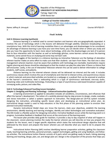 Activity Final Synthesis Pdf Distance Education Instructional Design