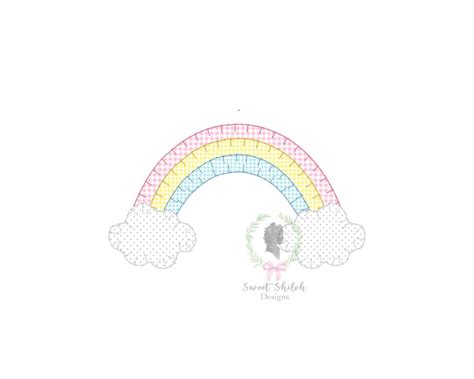Rainbow Blanket Stitch Embroidery Design Rainbow With Cloud Applique