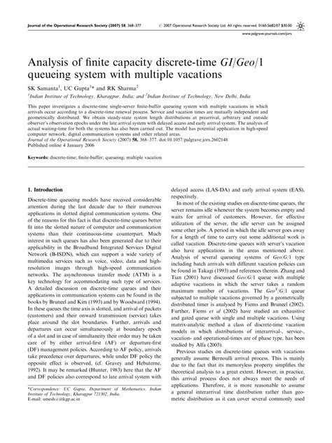Pdf Analysis Of Finite Capacity Discrete Time Gigeo1 Queueing