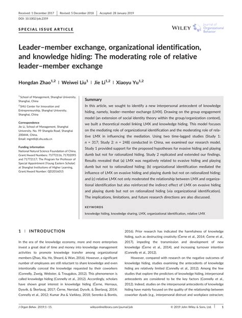 PDF LeaderMember Exchange Organizational Identification And Knowledge Hiding The
