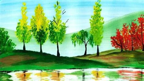 Как нарисовать осень легко Рисуем осенний пейзаж гуашью Радуга