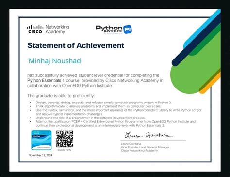 Minhaj Noushad On Linkedin Pythonessentials Certification Cisco Learningjourney Programming