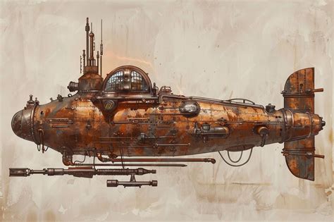 Premium Photo Illustrate A Steampunk Submarine With A Steampower Generative Ai