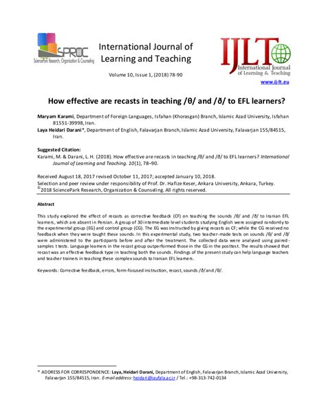 pdf how effective are recasts in teaching θ and ð to efl learners