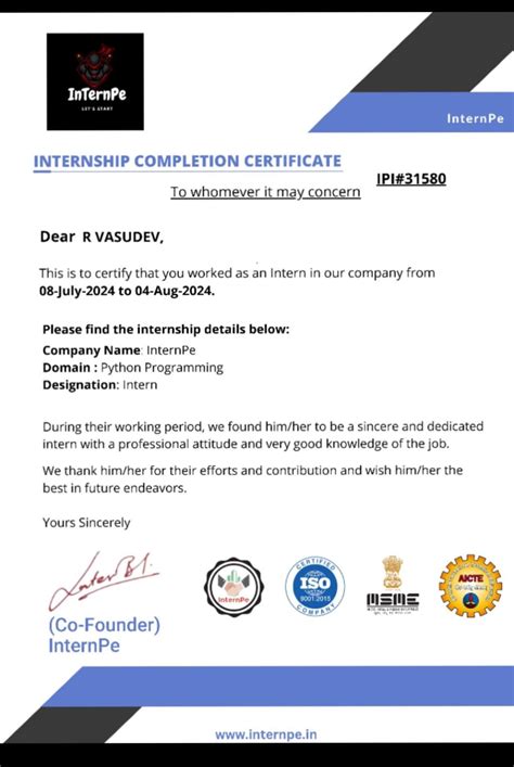 r vasudev on linkedin internship internpe pythonprogramming