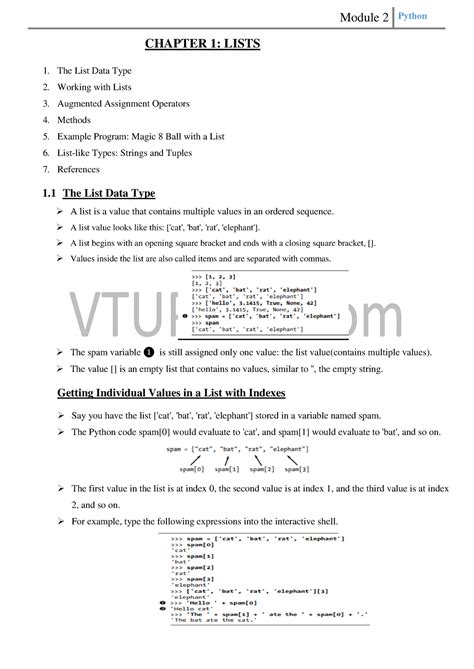 VTUPulse Com ADPython Mod CHAPTER 1 LISTS 1 The List Data Type 2 Working With Lists 3