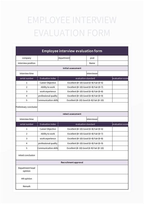 Interview Evaluation Form Scoring Personnel File Excel Template And