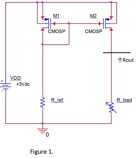 Solved ܗ M1 M2 CMOSP CMOSP 1 Rout VDD 3Vdc Rref Rload Chegg com