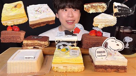 Sub 투썸플레이스 떠먹는 케이크 먹방 Asmr 오트 한 모 스누피 초콜릿 케이크 옥수수 크림치즈 케이크 티라미수 아이스박스 스초생🍓 크림이 가득한 케이크 먹방🍰