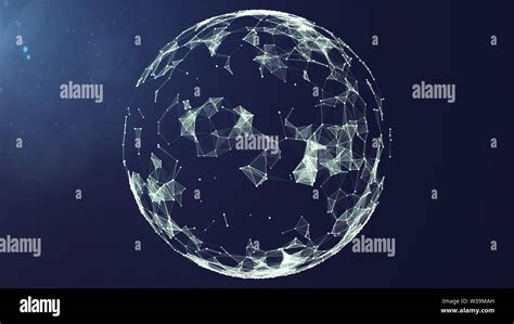 Abstract Sphere From Connected Plexus Geometric Background With Moving Lines Dots And