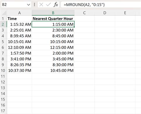 How Do I Round A Time Value To The Nearest Quarter Hour In Excel