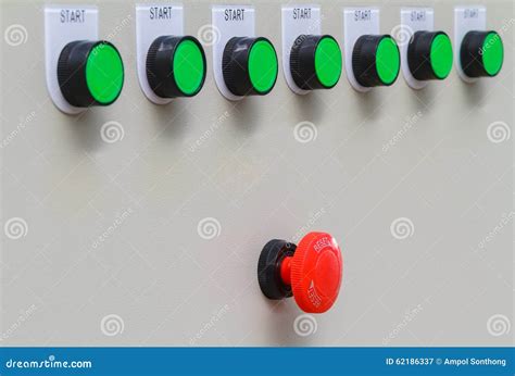Red Emergency Stop Switch And Reset With Green Start Buttons Stock Image Image Of Cancel