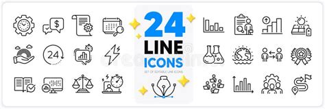 24 Hours Teamwork Chart And Recovery Data Line Icons For Web App Pictogram Icon Vector Stock