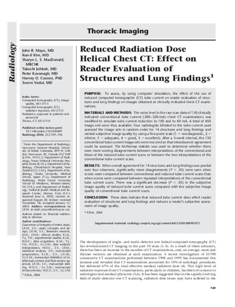Pdf Reduced Radiation Dose Helical Chest Ct Effect On Reader