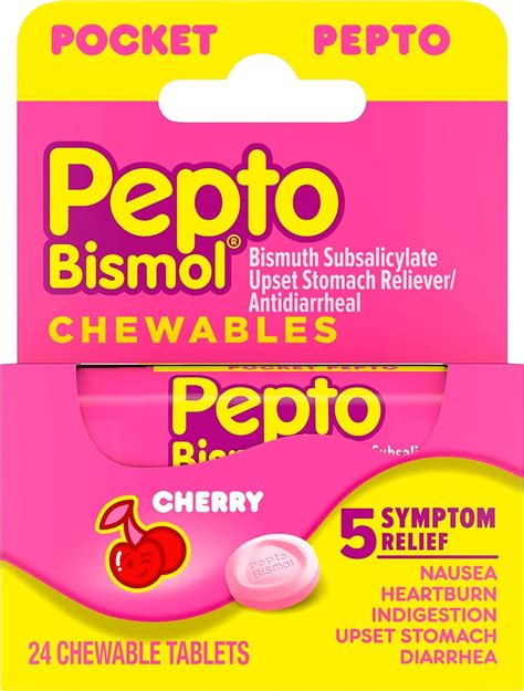 Pepto Bismol Cherry Chewable Tablets Pocket To Go Upset