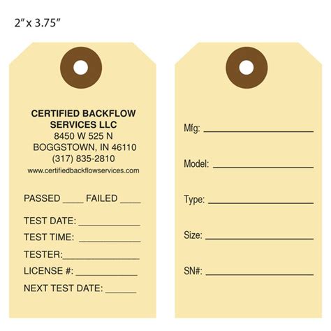 Custom Backflow Inspection Tags