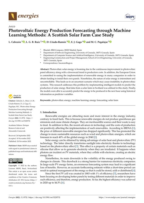(PDF) Photovoltaic Energy Production Forecasting through Machine Learning Methods: A Scottish ...