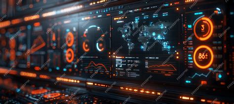 computer monitor displaying abstract network monitoring dashboard with realtime data analytics