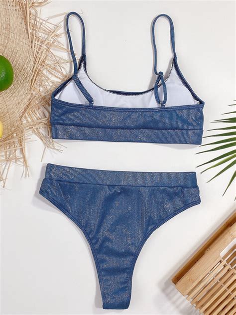 Forerun 하이 웨스트 비키니 수영복 여성 수영복 2022 Biquini Ribbed Bandeau 수영복 솔리드 여름 비치웨어 수영복