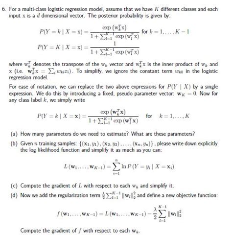 1 6 for a multi class logistic regression model
