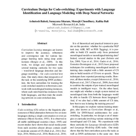 Curriculum Design For Code Switching Experiments With Language Identification And Language