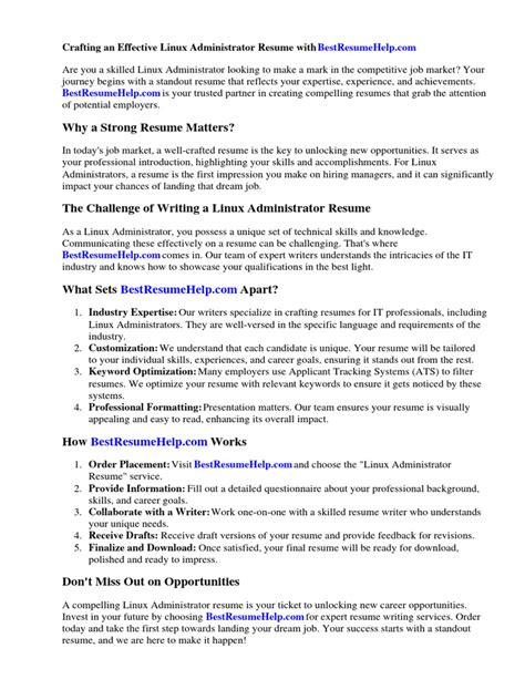 Linux Administrator Resume Pdf Linux Résumé