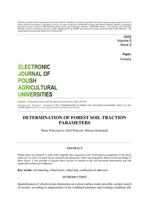 PDF DETERMINATION OF FOREST SOIL TRACTION PARAMETERS
