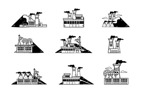 Un Conjunto De Edificios Industriales Con Humo Saliendo De Ellos