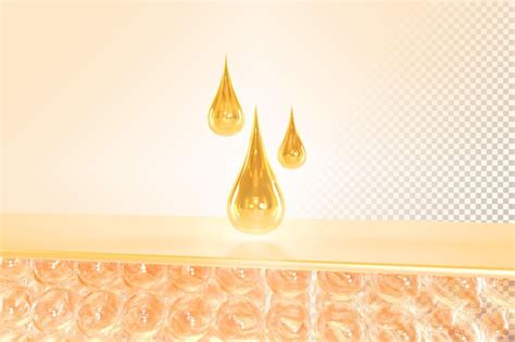 피부 모형 배너의 세포 구조에 떨어지는 오일 혈청 또는 액체 비타민의 금 방울 3d 렌더링 화장품 및 피부 표피 진피 및 지방 조직의 해부학적 층 프리미엄 Psd 파일