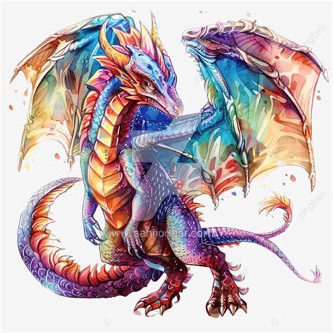 Colorful Dragon With Wings Spread Out Dragon Wings Spread Wings Png