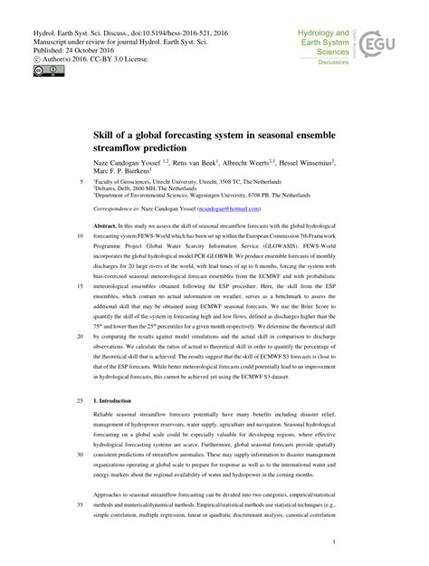 Pdf Skill Of A Global Forecasting System In Seasonal Ensemble Streamflow Prediction
