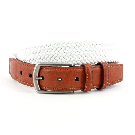 Italian Woven Cotton Elastic Belt In White By Torino Leather
