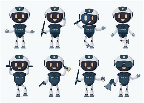 Premium Vector Robots Police Character Vector Set Police Robot