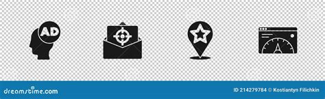Set Advertising Mail And E Mail Map Pointer With Star And Website Statistic Icon Vector Stock