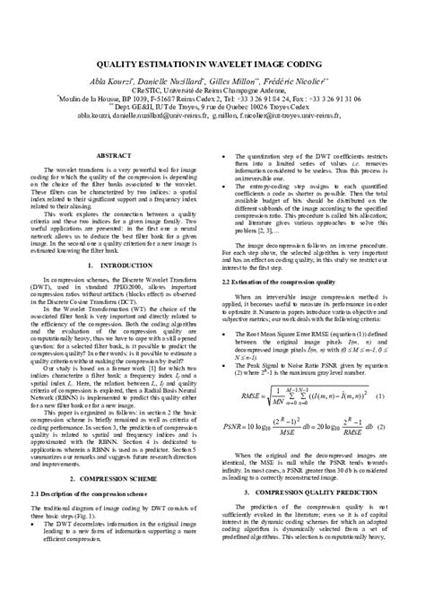 Pdf Quality Estimation In Wavelet Image Coding