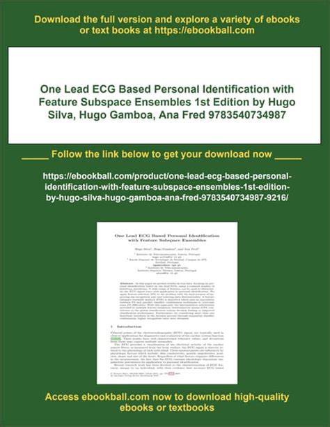 One Lead Ecg Based Personal Identification With Feature Subspace Ensembles 1st Edition By Hugo