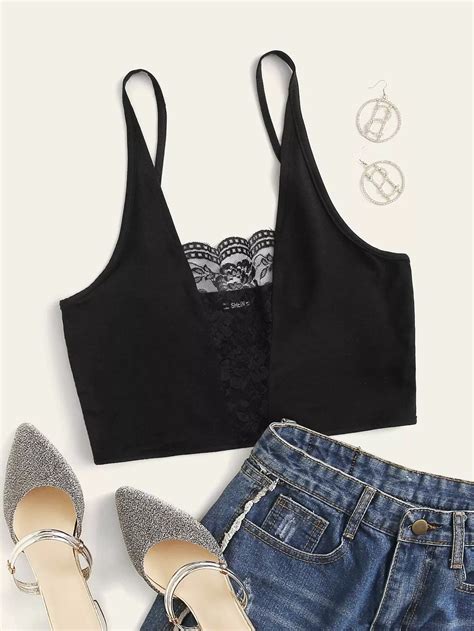 Shein Lace Insert Crop Cami Top Cami Crop Top Cropped Cami Cami Tops