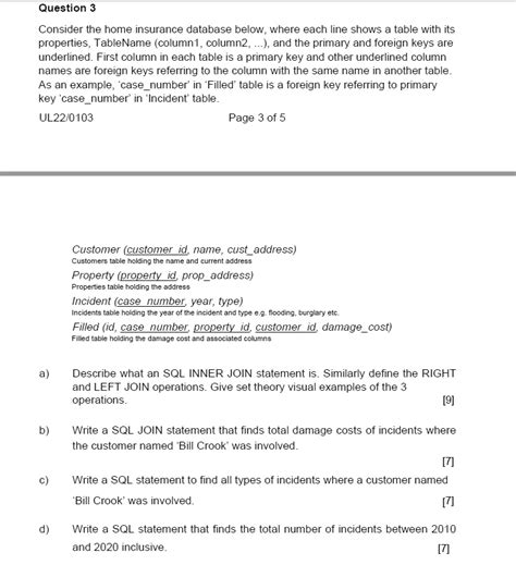 SOLVED Question 3 Consider The Home Insurance Database Below Where