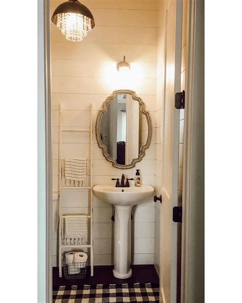 White Powder Room With Scalloped Mirror And Pedestal Sink Soul And Lane