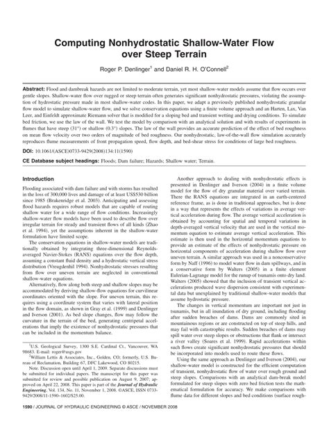 Pdf Computing Nonhydrostatic Shallow Water Flow Over Steep Terrain