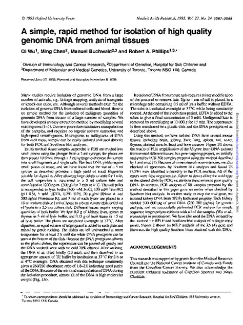Pdf A Simple Rapid Method For Isolation Of High Quality Genomic Dna