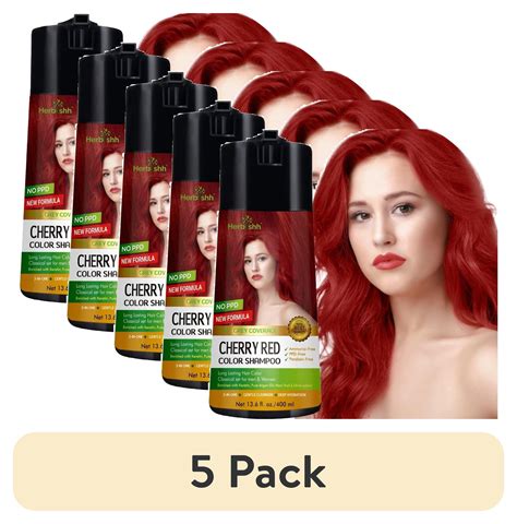 5 Pack Herbishh Golden Cherry Red Ppd Free Hair Color Shampoo For
