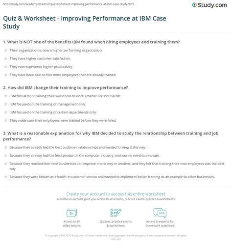 Quiz Worksheet Improving Performance At IBM Case Study Study Com