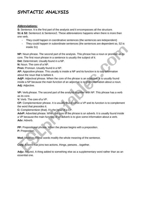 Syntactic Analysis Basic Notions Esl Worksheet By Naiaragg08