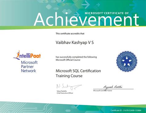 Finished Microsoft Sql Certification With Intellipaat Vaibhav Kashyap V S Posted On The Topic