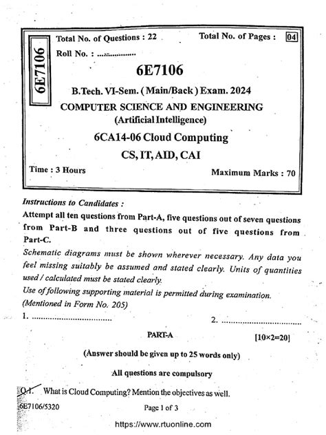 Btech Cs It 6 Sem Cloud Computing 6e7106 2024 Pdf